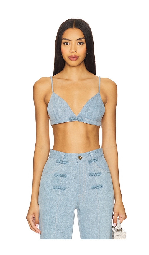 SAU LEE sau lee cleo denim bralette in blue.